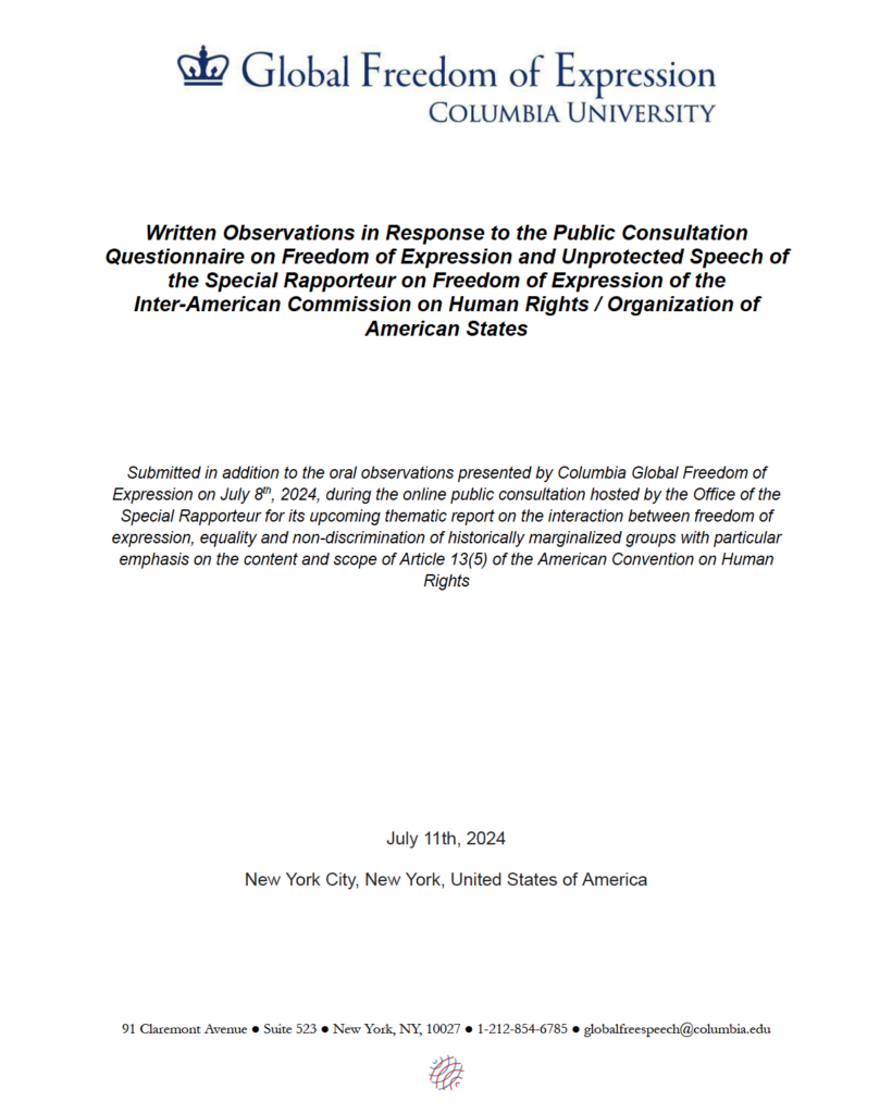 Global Freedom of Expression | CGFoE Submits Observations on Hate Speech to the IACHR's Special ...
